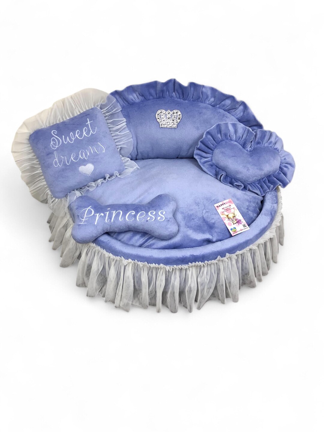Lavender Princess Dog Bed With Crown Sparkles Designer Pet Bed Cat Bed ...
