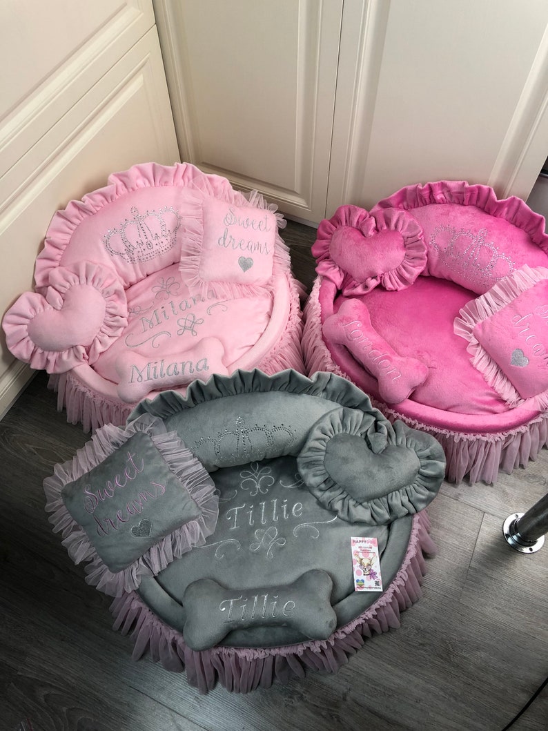 Personalized Princess Dog Bed: Baby Pink Minky Fur With Tulle Skirt - Etsy