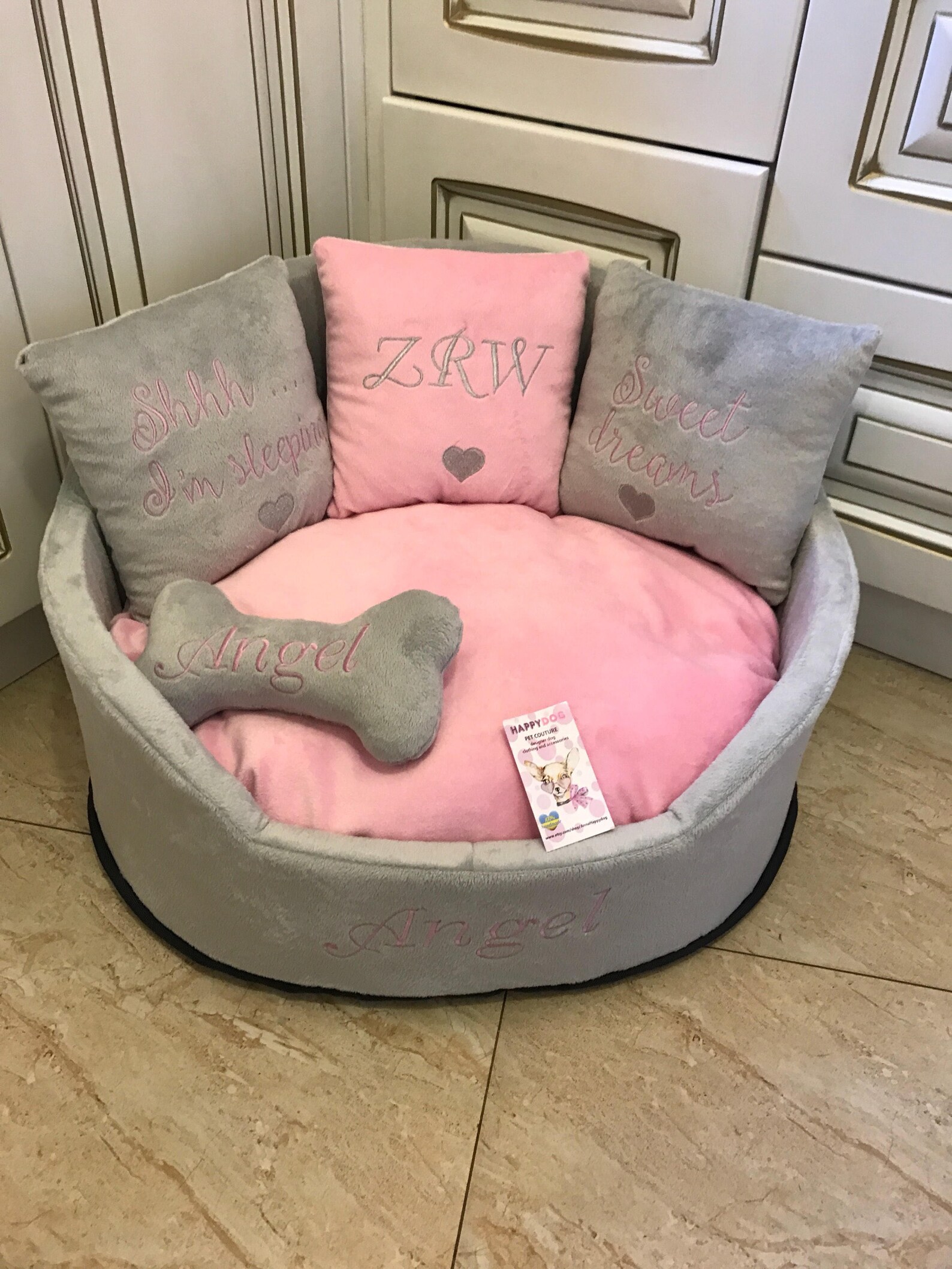 Light Gray and Baby Pink Princess Dog Bed Designer Pet Bed Cat - Etsy