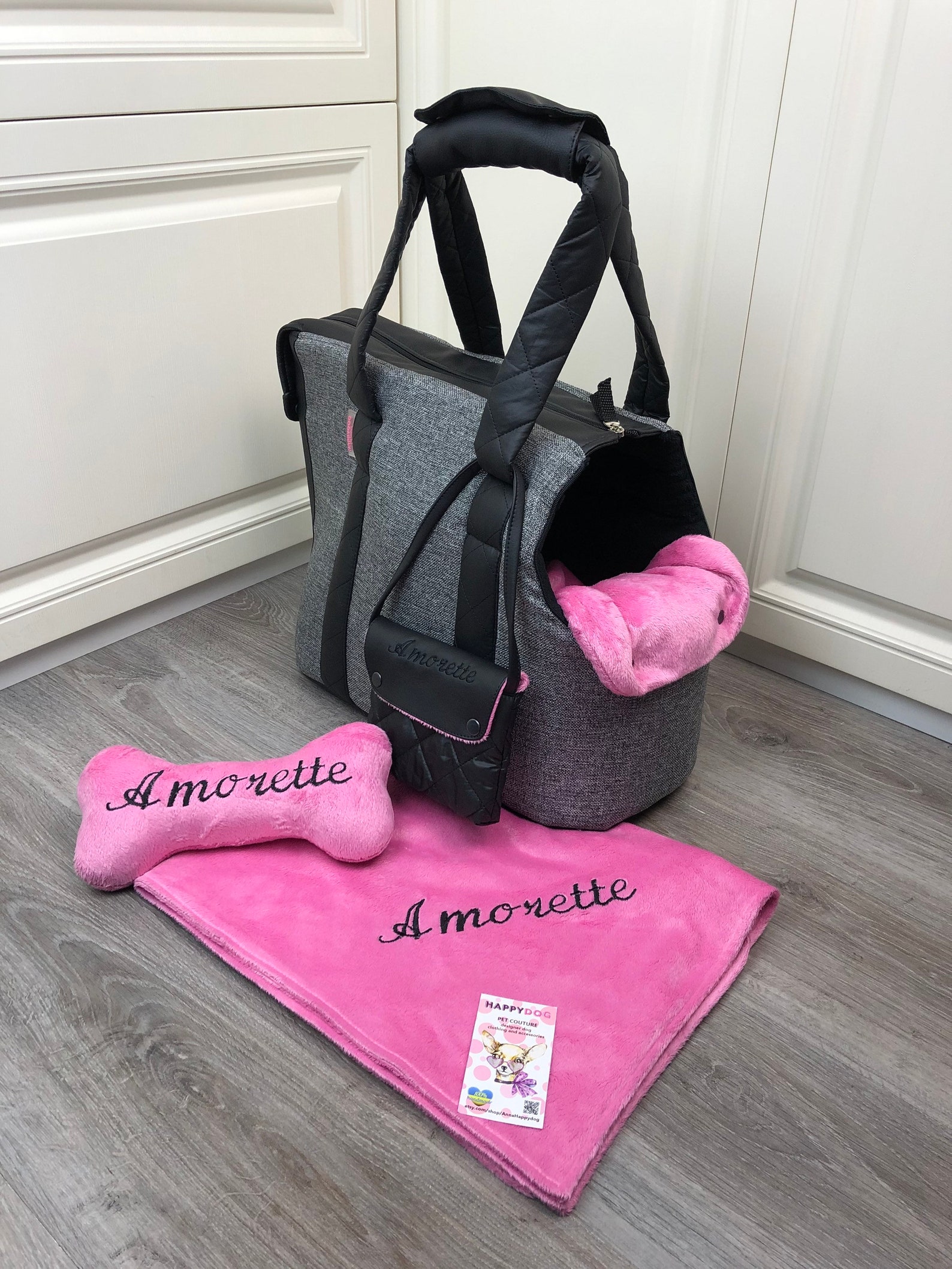 Gray and Black Designer Dog Carrier Black and Pink Designer - Etsy