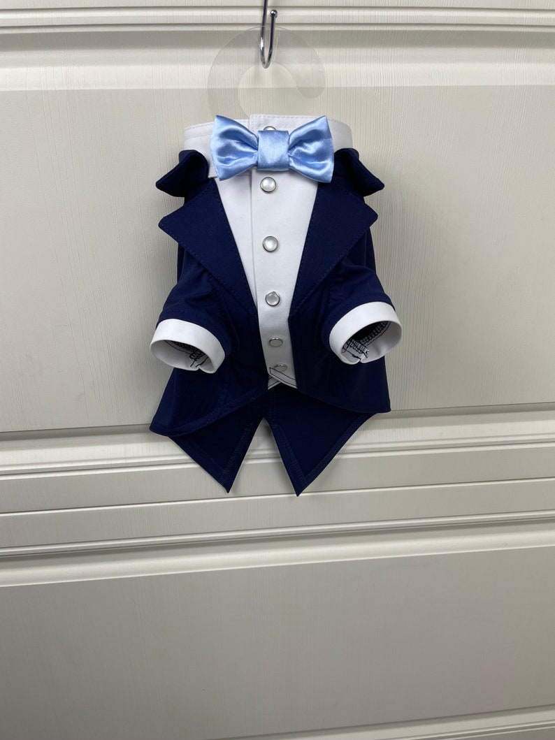 Bespoke Navy Dog Tuxedo With Sky Blue Bowtie: Formal Pet Costume - Etsy