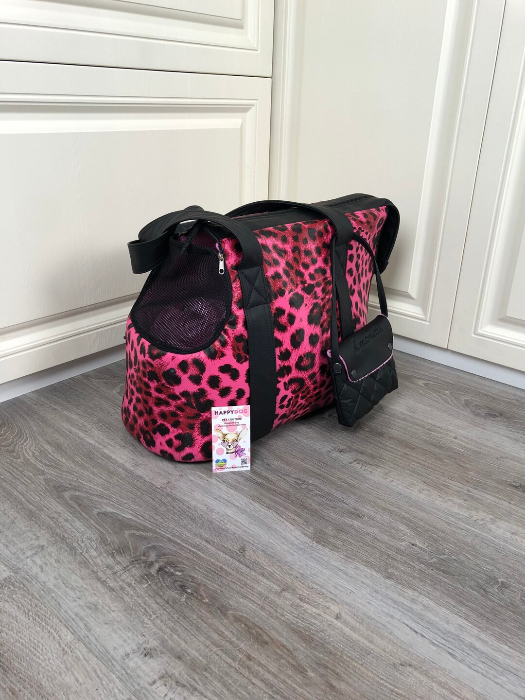 Hot Pink Leopard Print Dog Carrier Black and Pink Designer Dog Carrier ...