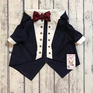 Navy Blue Dog Tuxedo With Burgundy Bow Tie Dog Wedding Attire Formal Dog Suit Swallow-tailed Dog ...