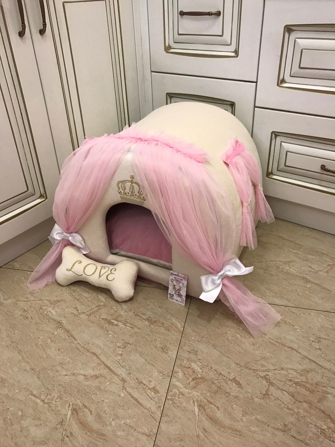 Cream and Pink Dog House Luxury Dog Bed Designer Dog House for Puppy ...