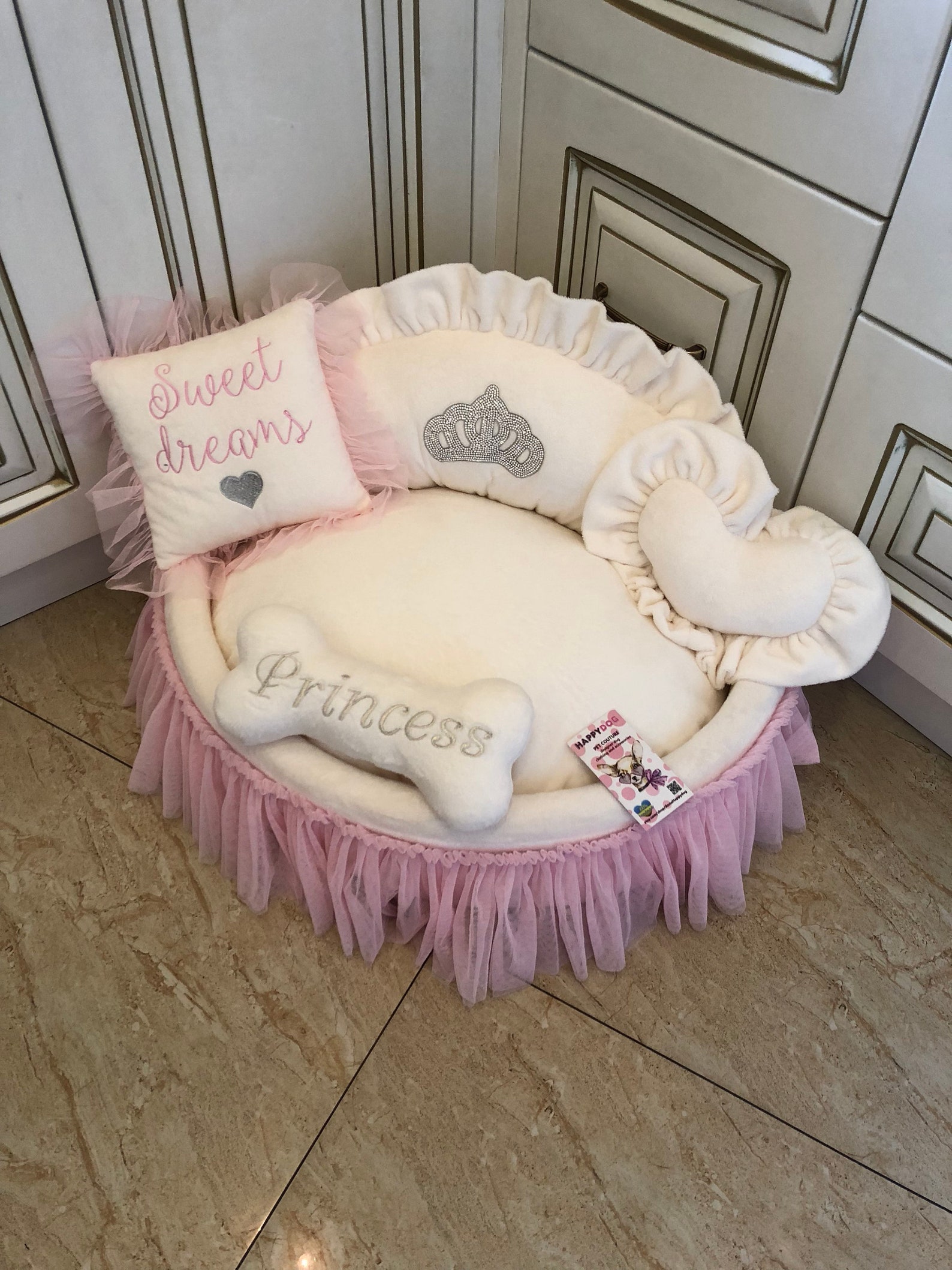 Cream princess bed with crown sparkles Ivory and bright pink | Etsy