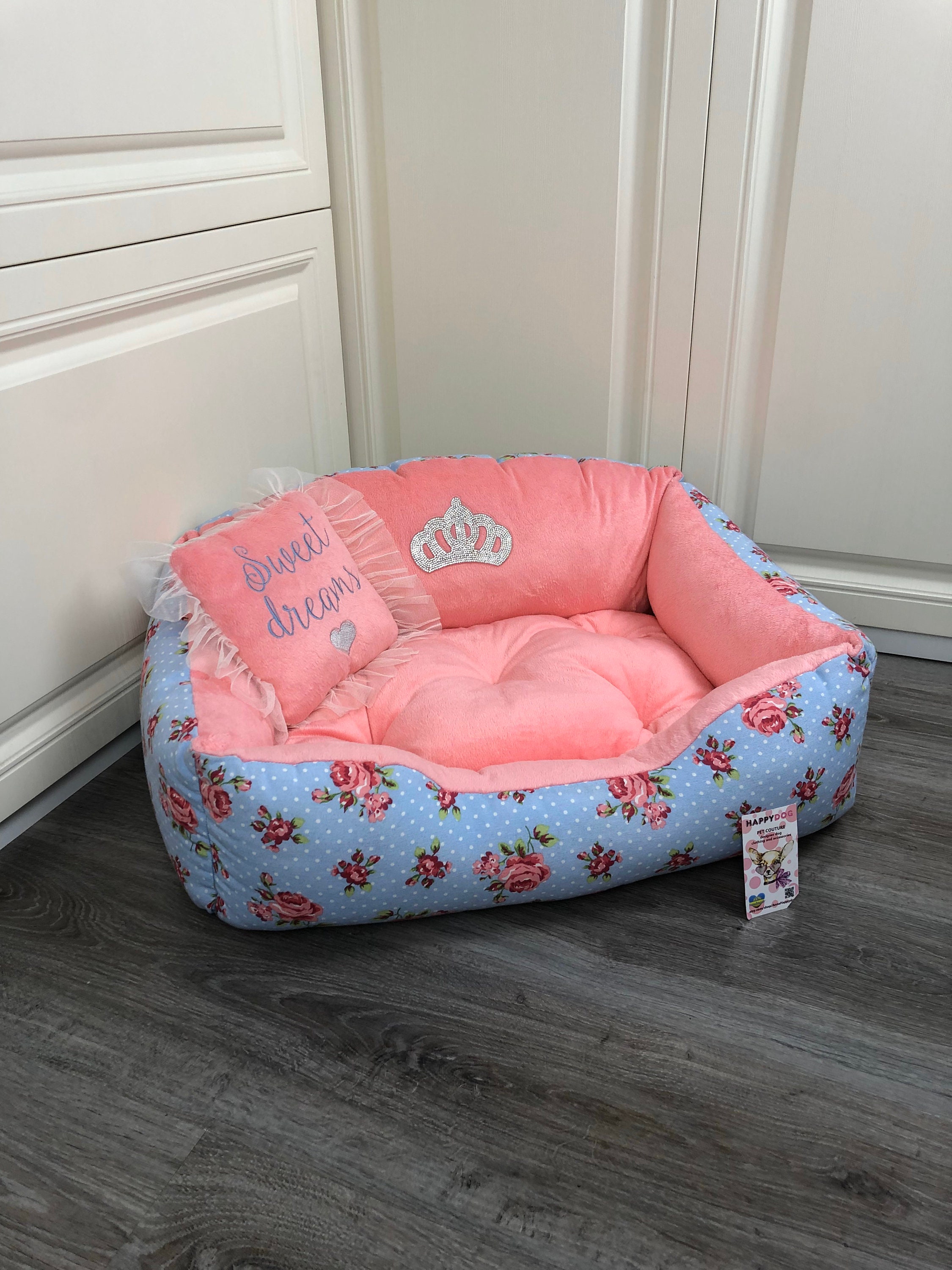Flower and flamingo pink designer dog bed Princess dog bed | Etsy