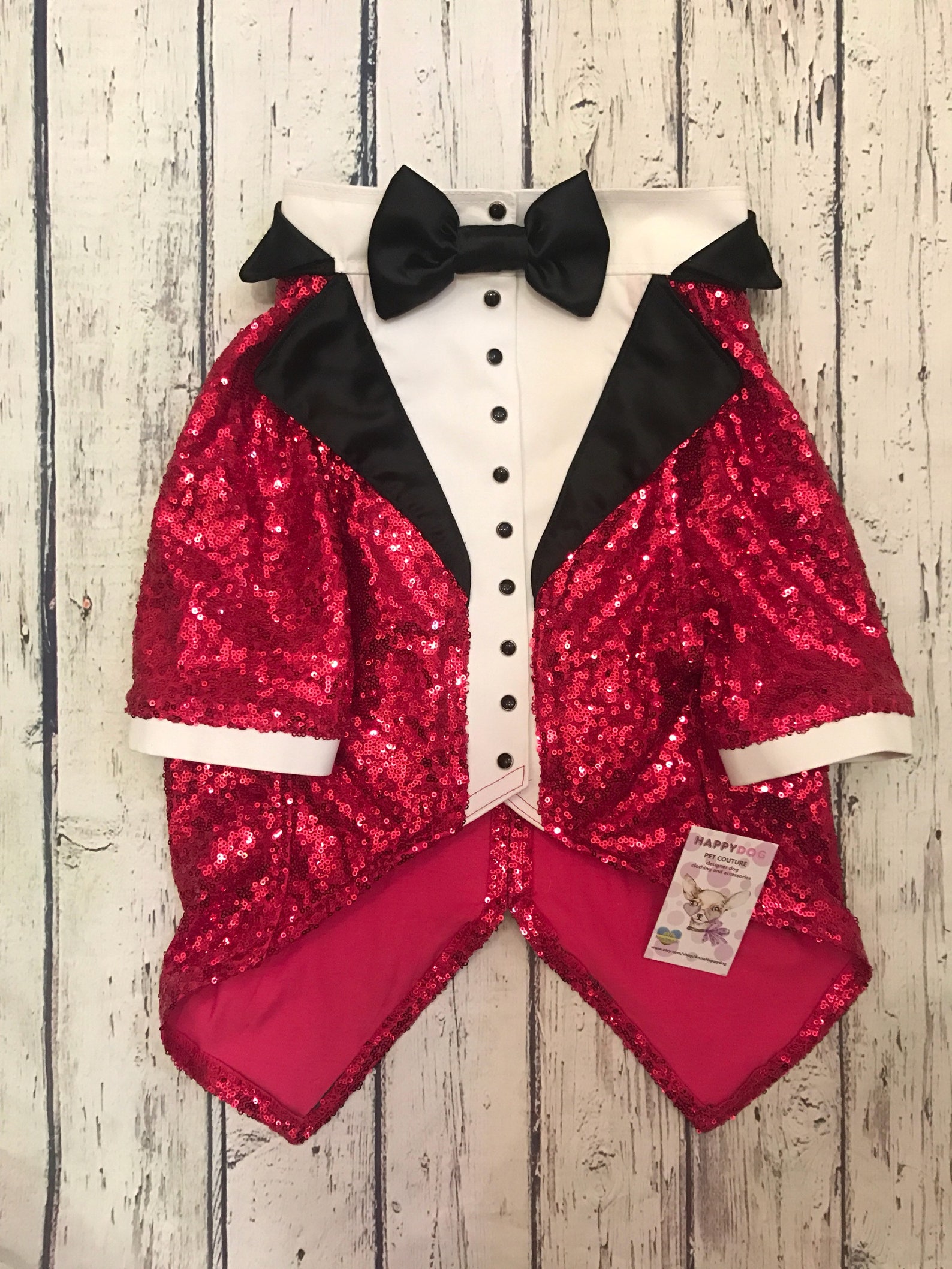 Red Sequins Dog Tuxedo With Black Bow Tie Dog Wedding Attire - Etsy