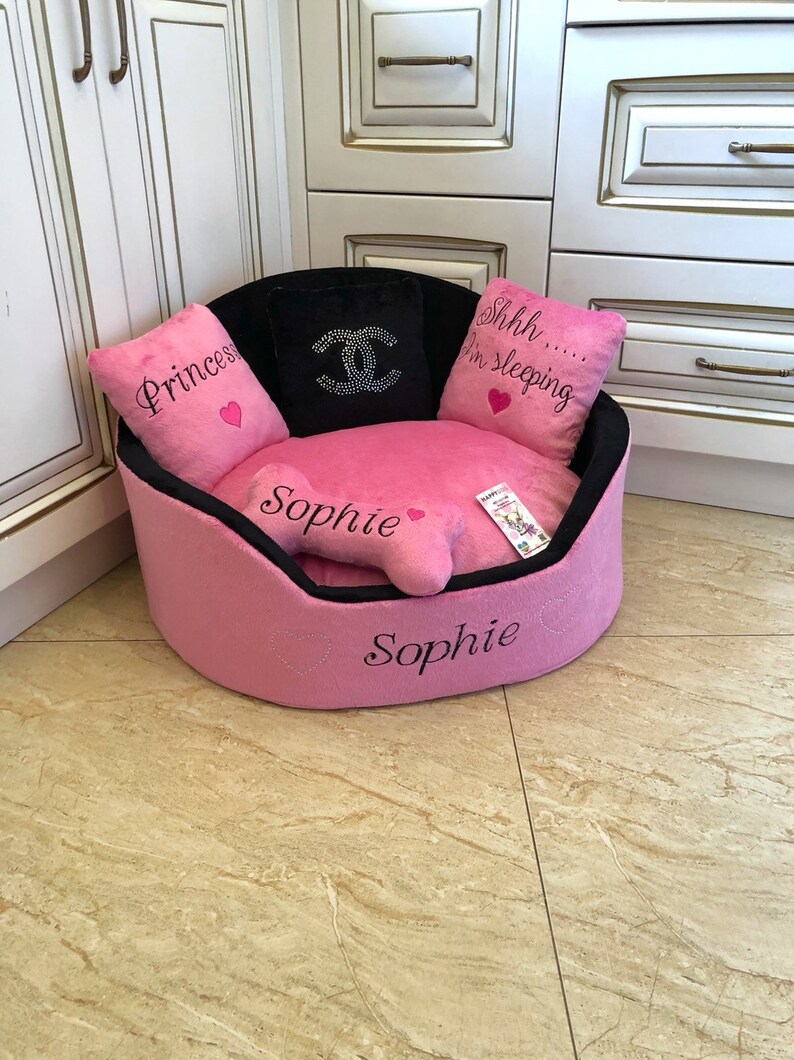 Black and bright pink luxury princess dog bed Designer pet bed | Etsy