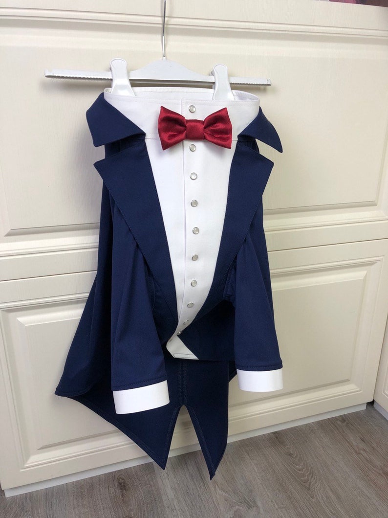 Navy Blue Dog Tuxedo With Burgundy Bow Tie Labrador Dog Suit - Etsy