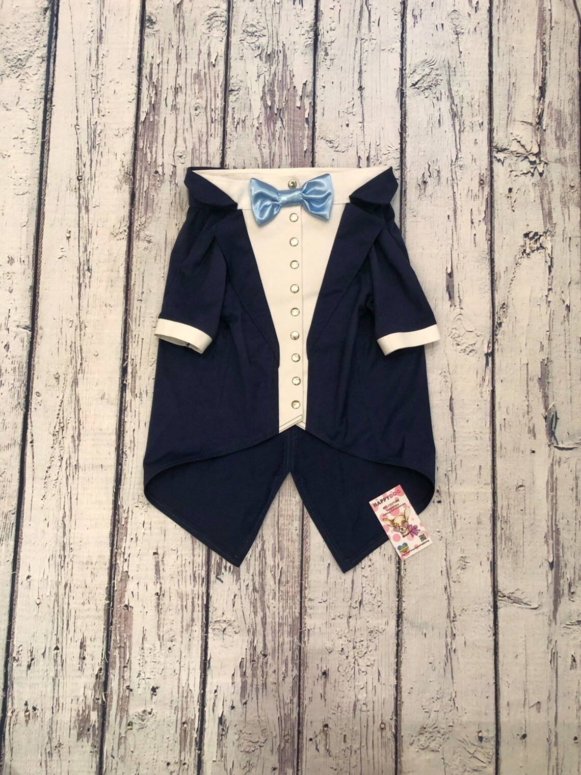 Navy blue dog tuxedo with sky blue bow tie Dog wedding attire | Etsy