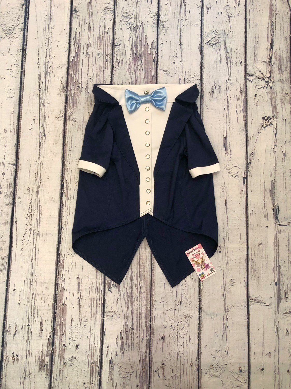 Navy blue dog tuxedo with sky blue bow tie Dog wedding attire | Etsy