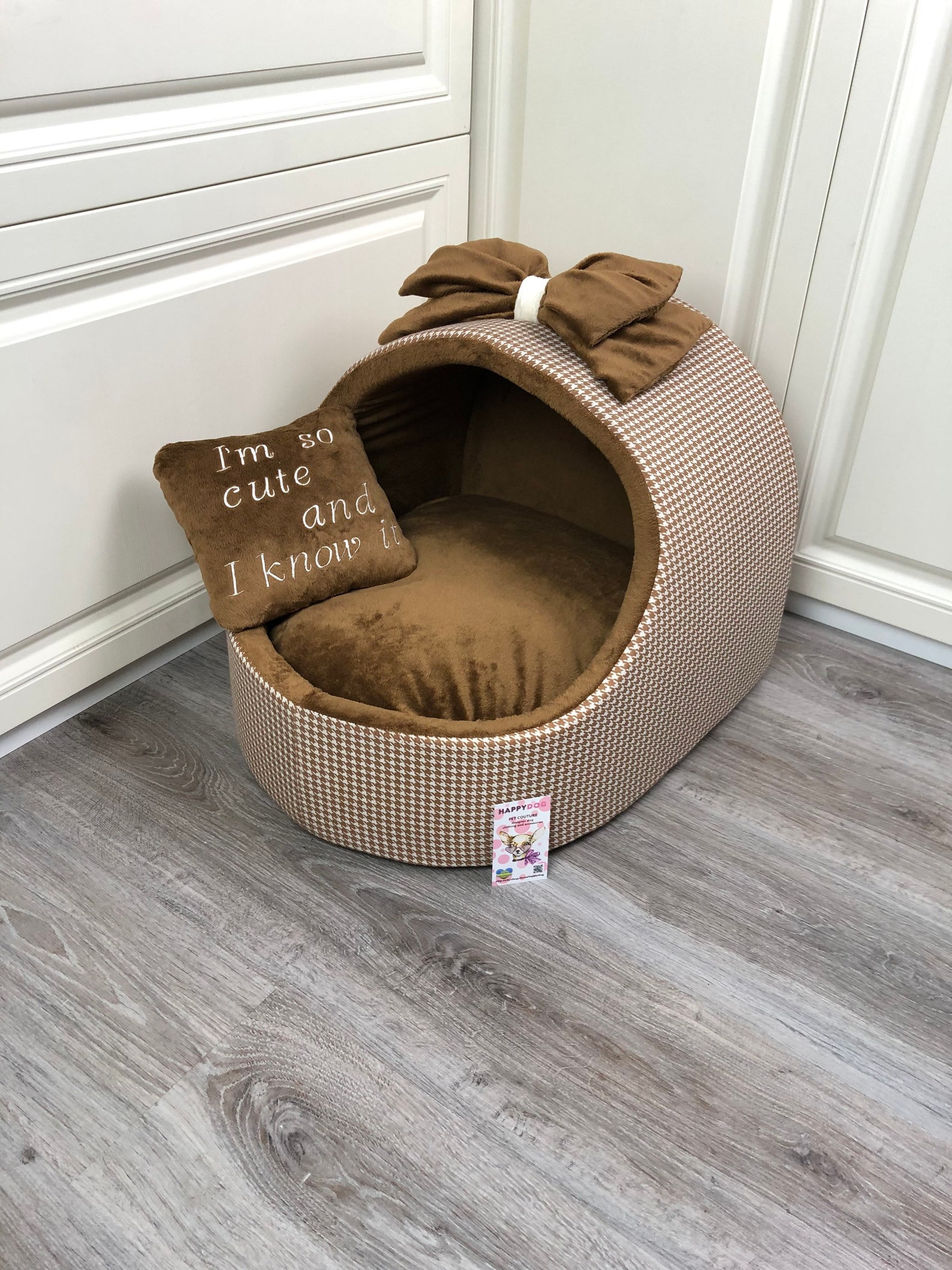 Brown luxury dog cradle Customized dog bed Beige dog canopy | Etsy