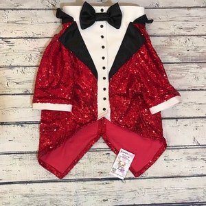 Red Sequins Dog Tuxedo With Black Bow Tie Dog Wedding Attire Formal Dog ...