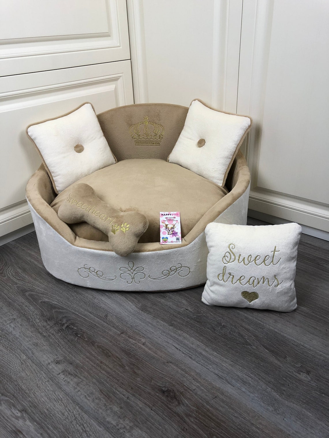 Beige and cream luxury dog bed Cream royal dog bed Designer | Etsy