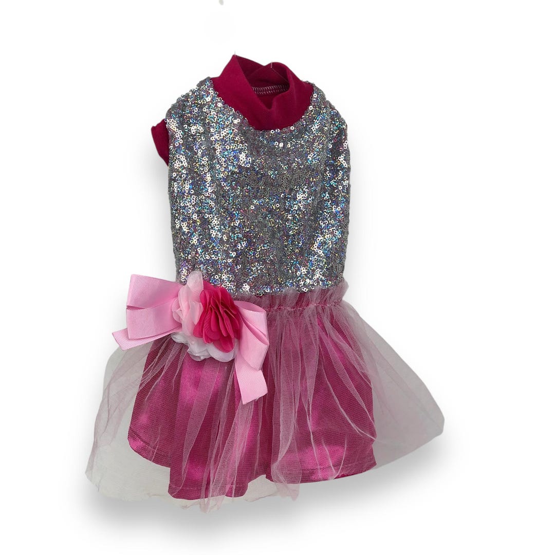 Princess Dog Dress: Silver Sequin Bodice, Pink Satin Tulle Skirt - Etsy