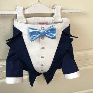 Navy Blue Dog Tuxedo With Light Blue Bow Tie Bespoke Dog Tuxedo Dog Wedding Attire Formal Dog ...