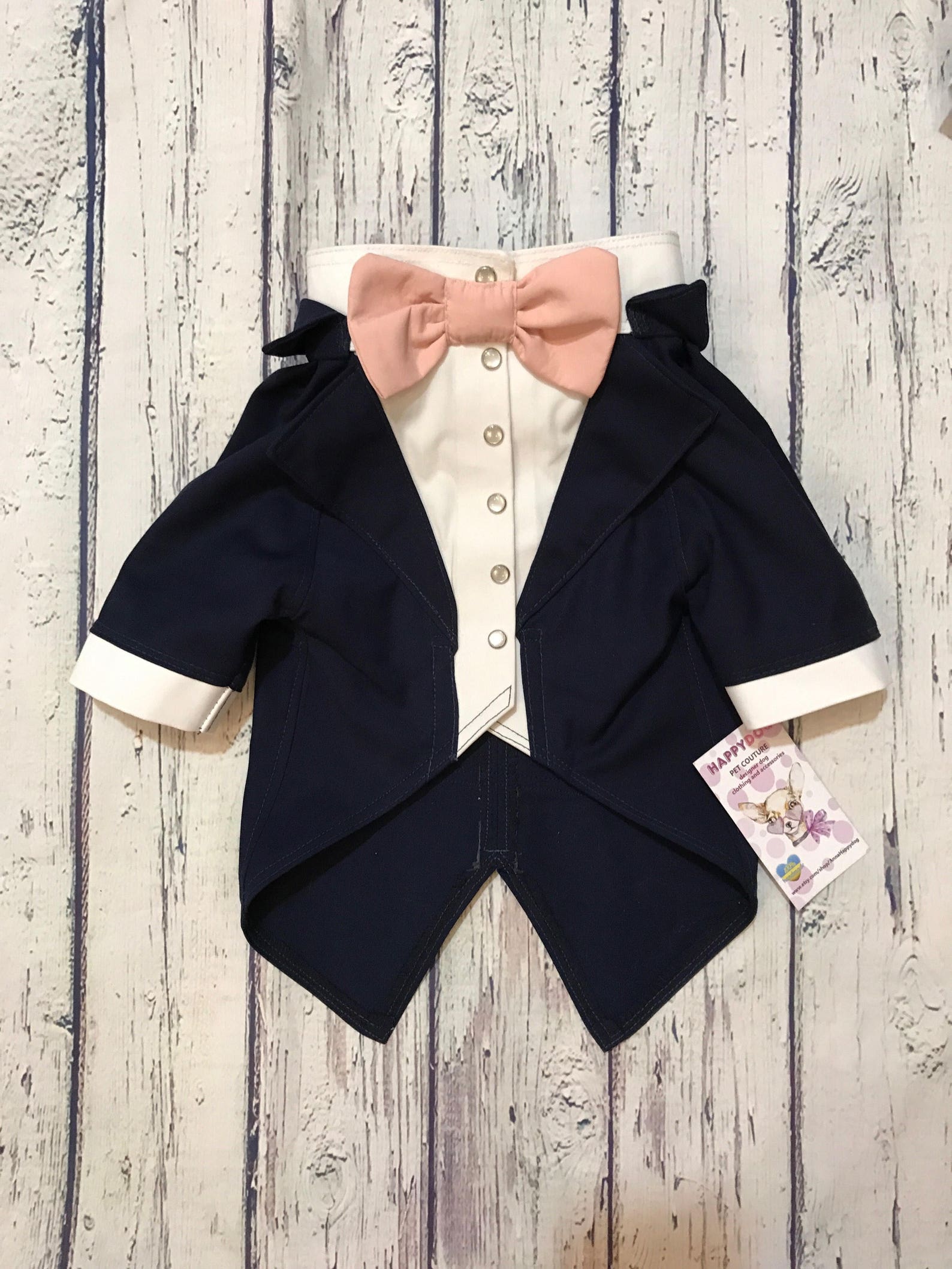 Navy Blue Dog Tuxedo With Blush Bow Tie Dog Wedding Attire - Etsy Australia