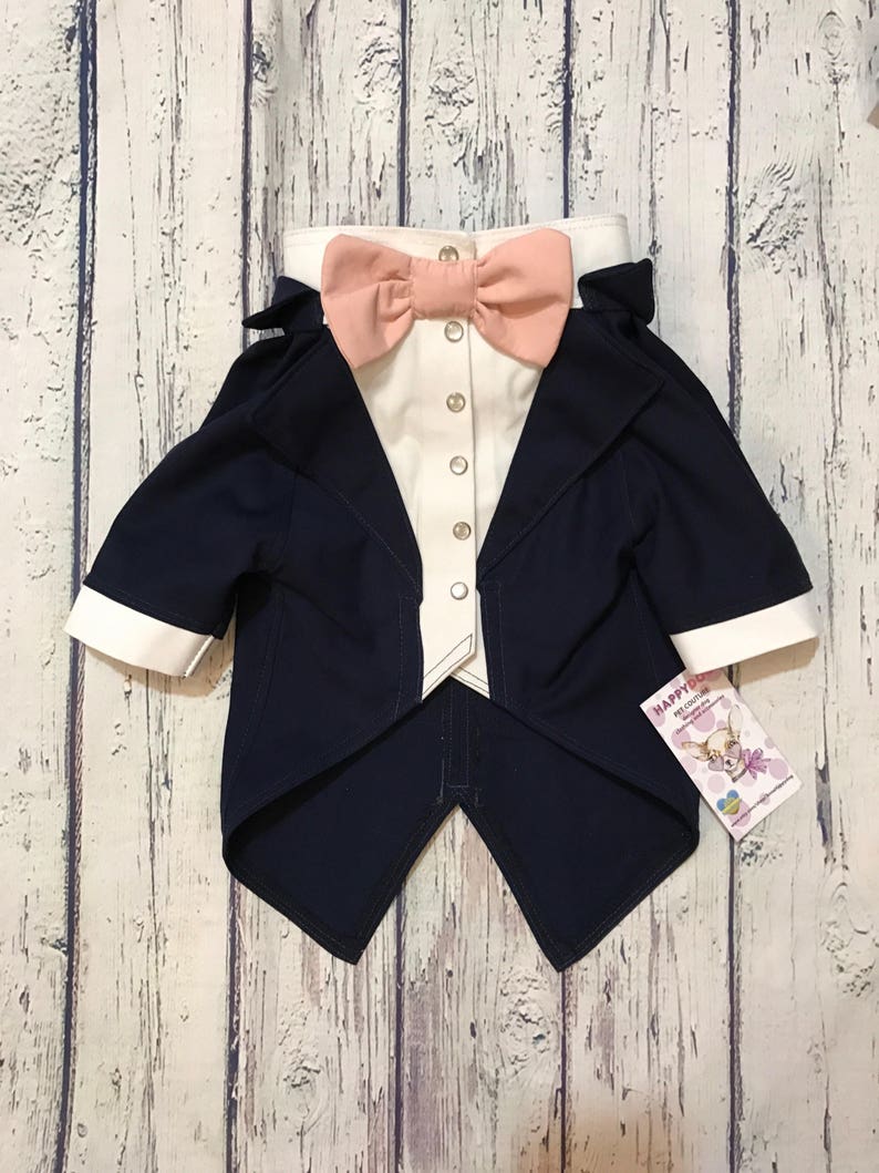 Navy blue dog tux with blush bow tie Dog wedding attire Formal | Etsy