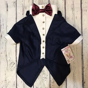 Navy Blue Dog Tuxedo With Burgundy Bow Tie Dog Wedding Attire Formal Dog Suit Swallow-tailed Dog ...