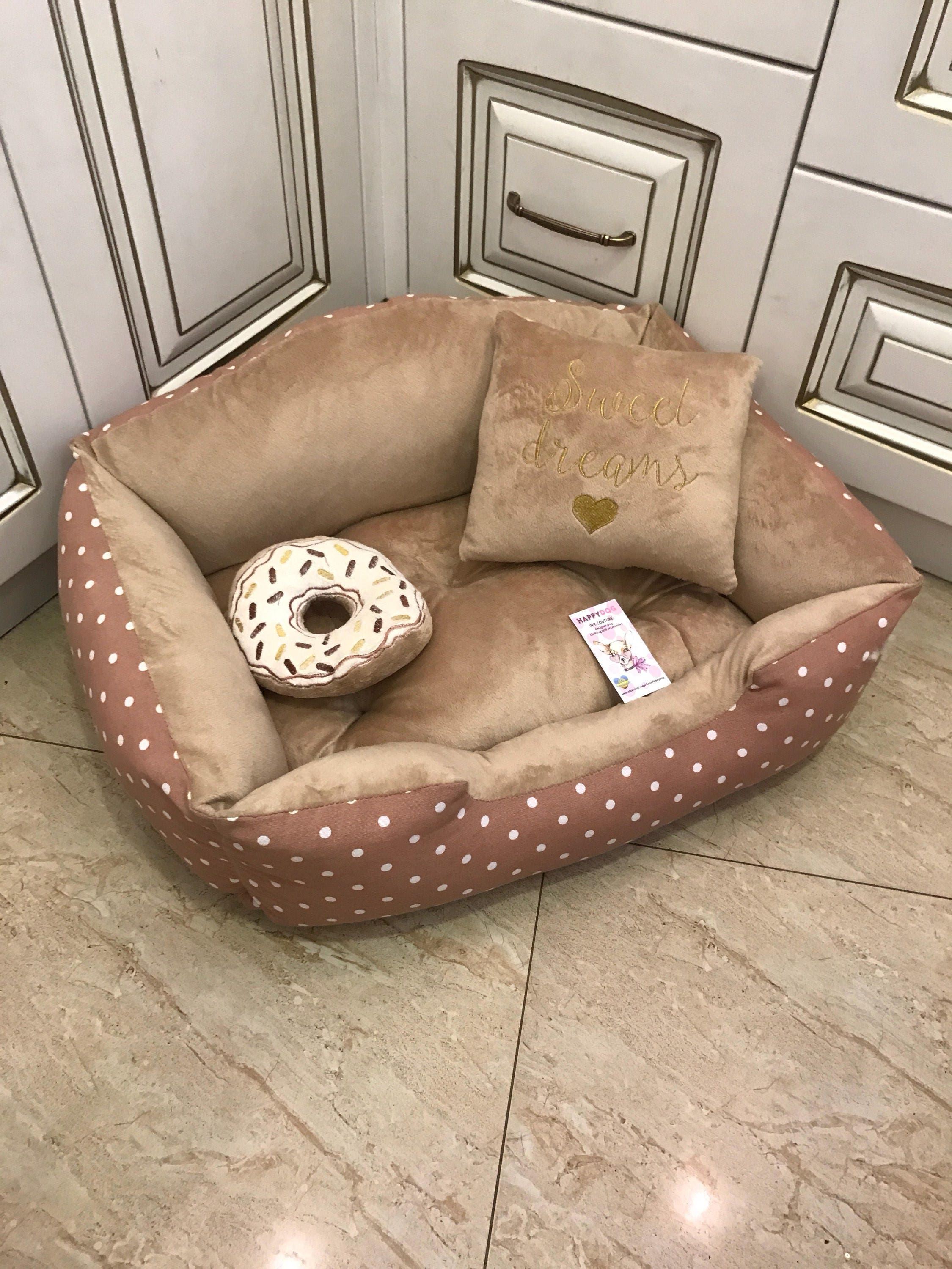 Beige Polka Dot Designer Dog Bed Personalized Dog Bed in Beige | Etsy