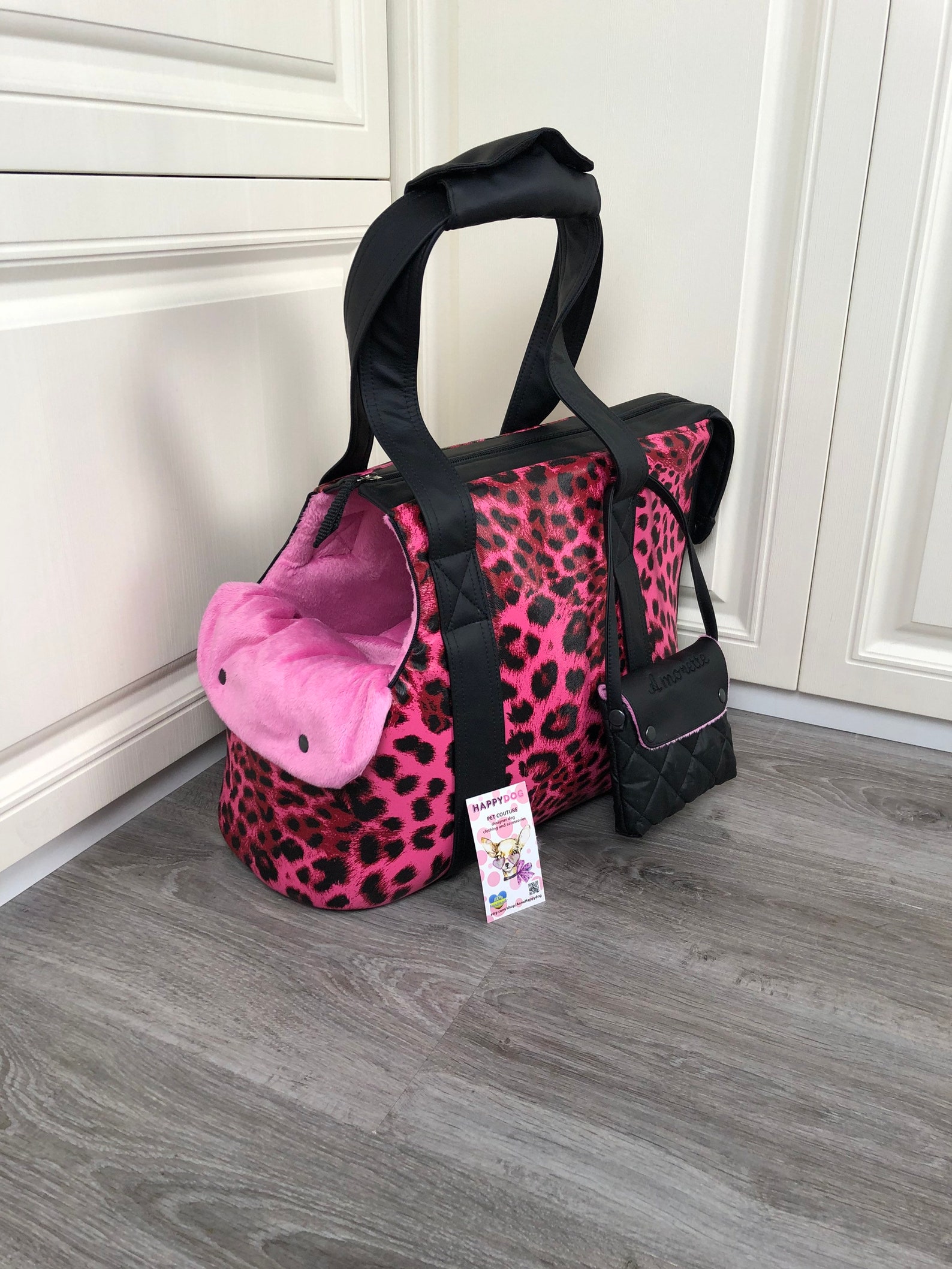 Hot Pink Leopard Print Dog Carrier Black and Pink Designer Dog - Etsy