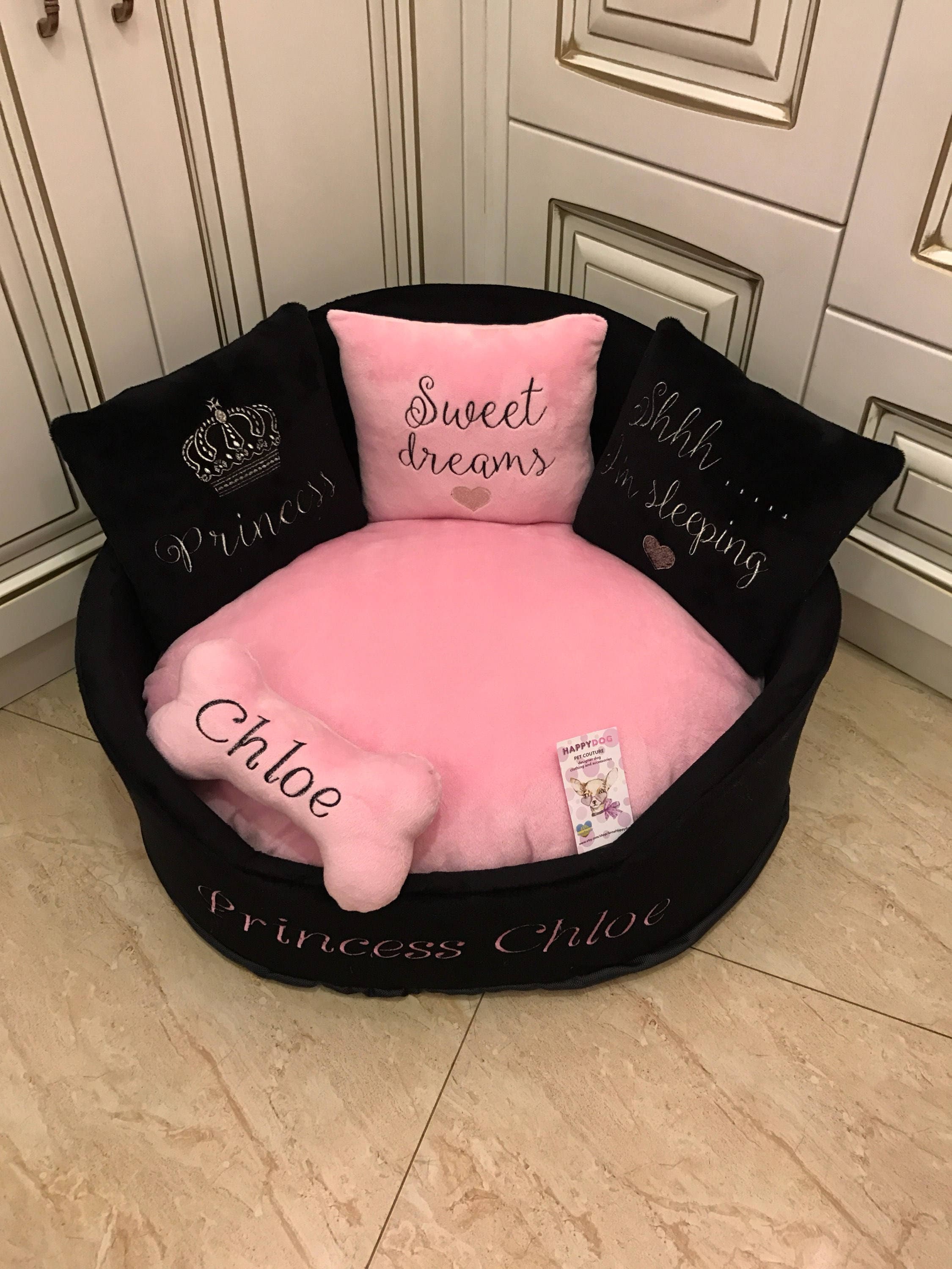 Baby Pink Princess Dog Bed: Custom Designer Pet Bed With Pillows - Etsy