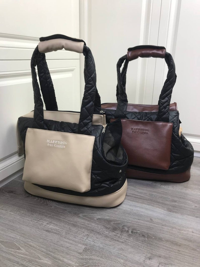 Black and brown designer dog carrier Winter dog bag Puppy soft | Etsy