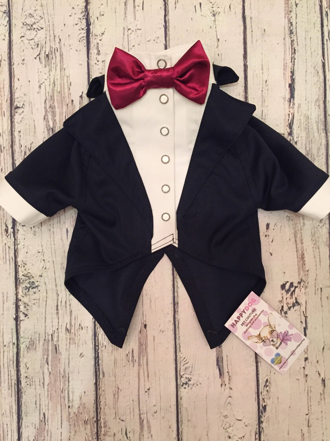 Navy Blue Dog Tuxedo With Burgundy Bow Tie Dog Wedding Attire - Etsy
