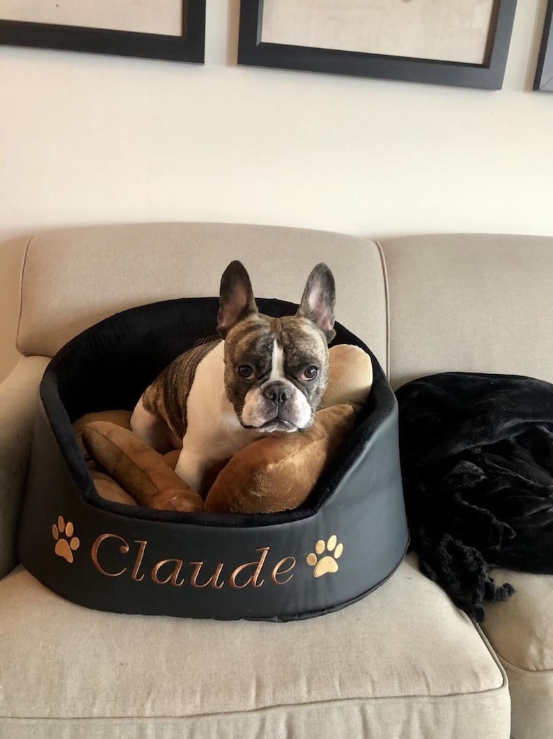 Black and Gray Personalized Dog Bed Faux Leather Pet Bed - Etsy