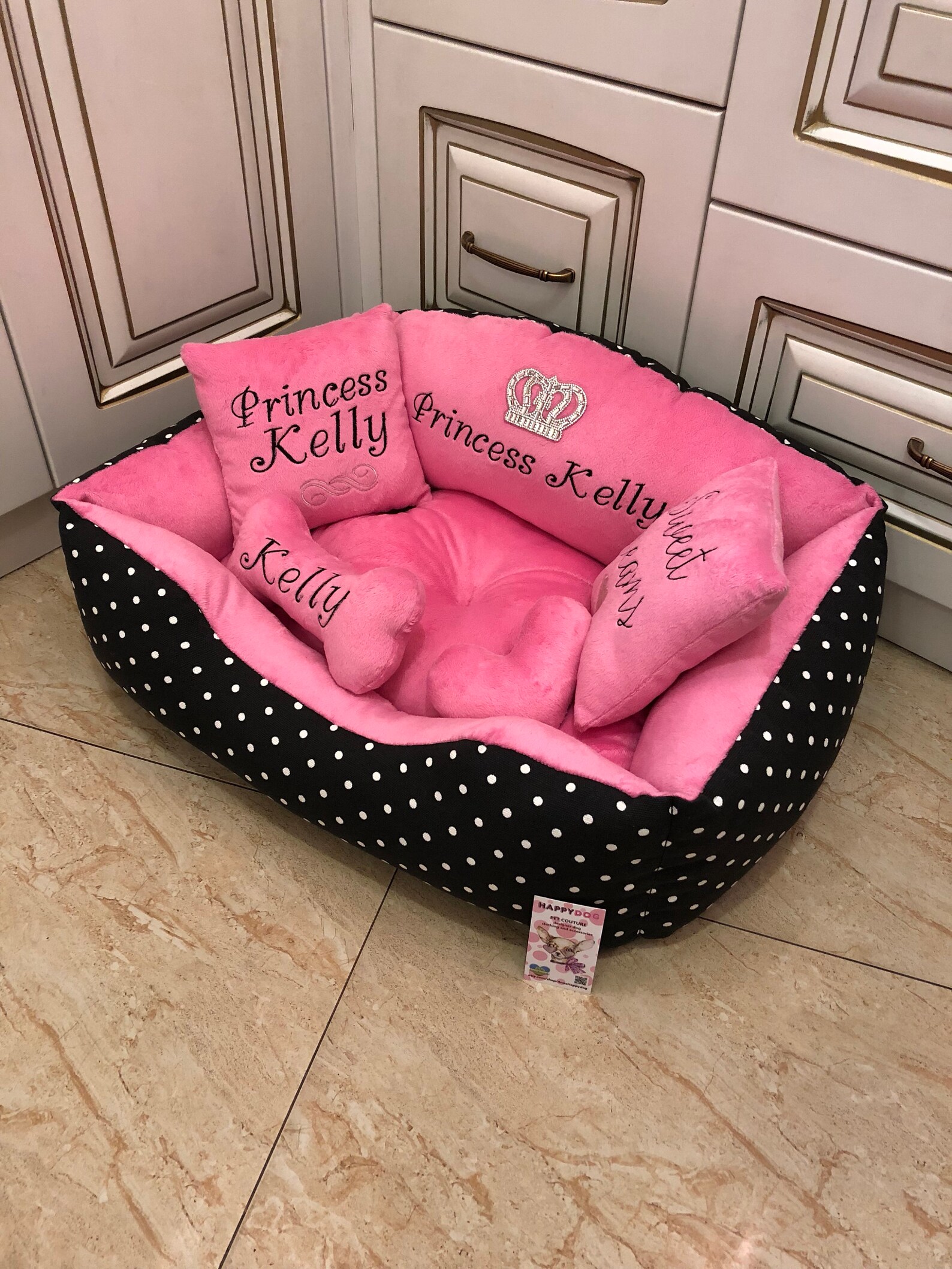 Bright Pink and Black Polka Dot Designer Dog Bed Princess Dog - Etsy