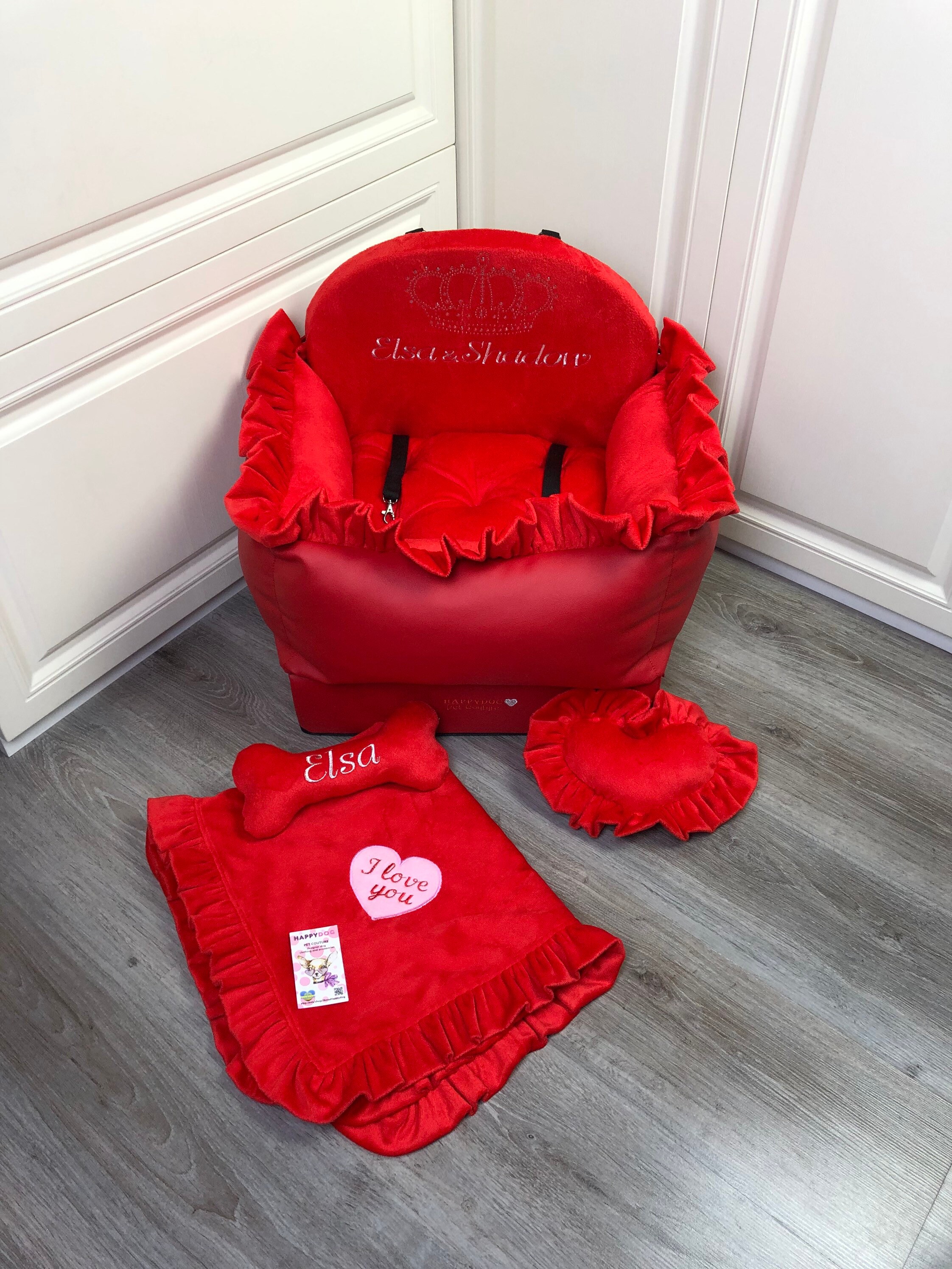 Red car seat for dog Luxury red pet driving kit Designer dog | Etsy