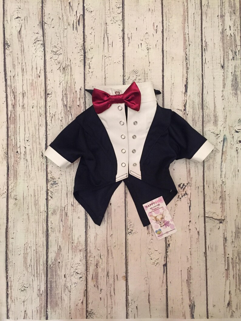 Navy Blue Dog Tuxedo With Burgundy Bow Tie Dog Wedding Attire - Etsy