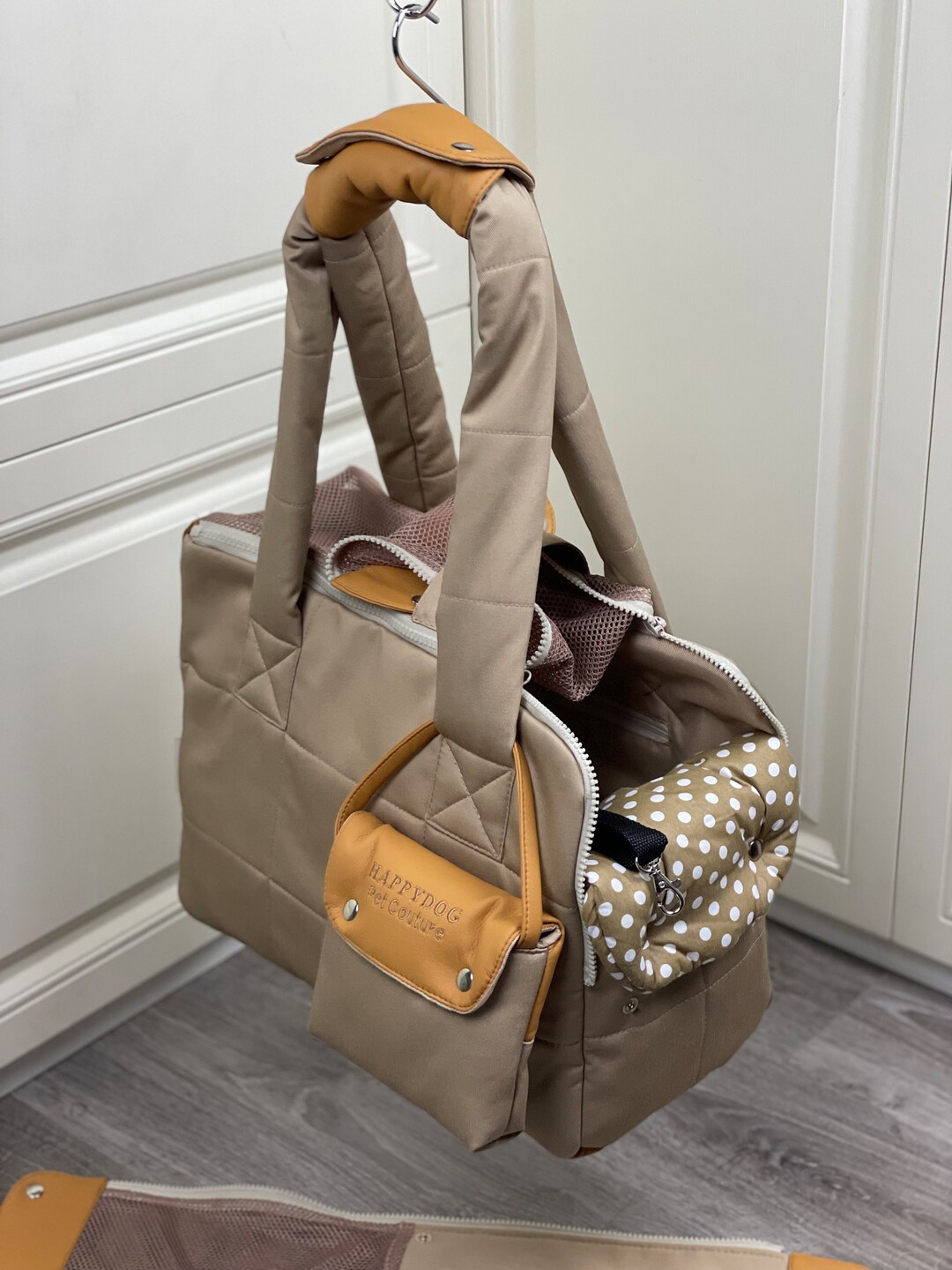 Beige and Tan Luxury Dog Bag Custom Dog Carrier for Summer Bag for ...