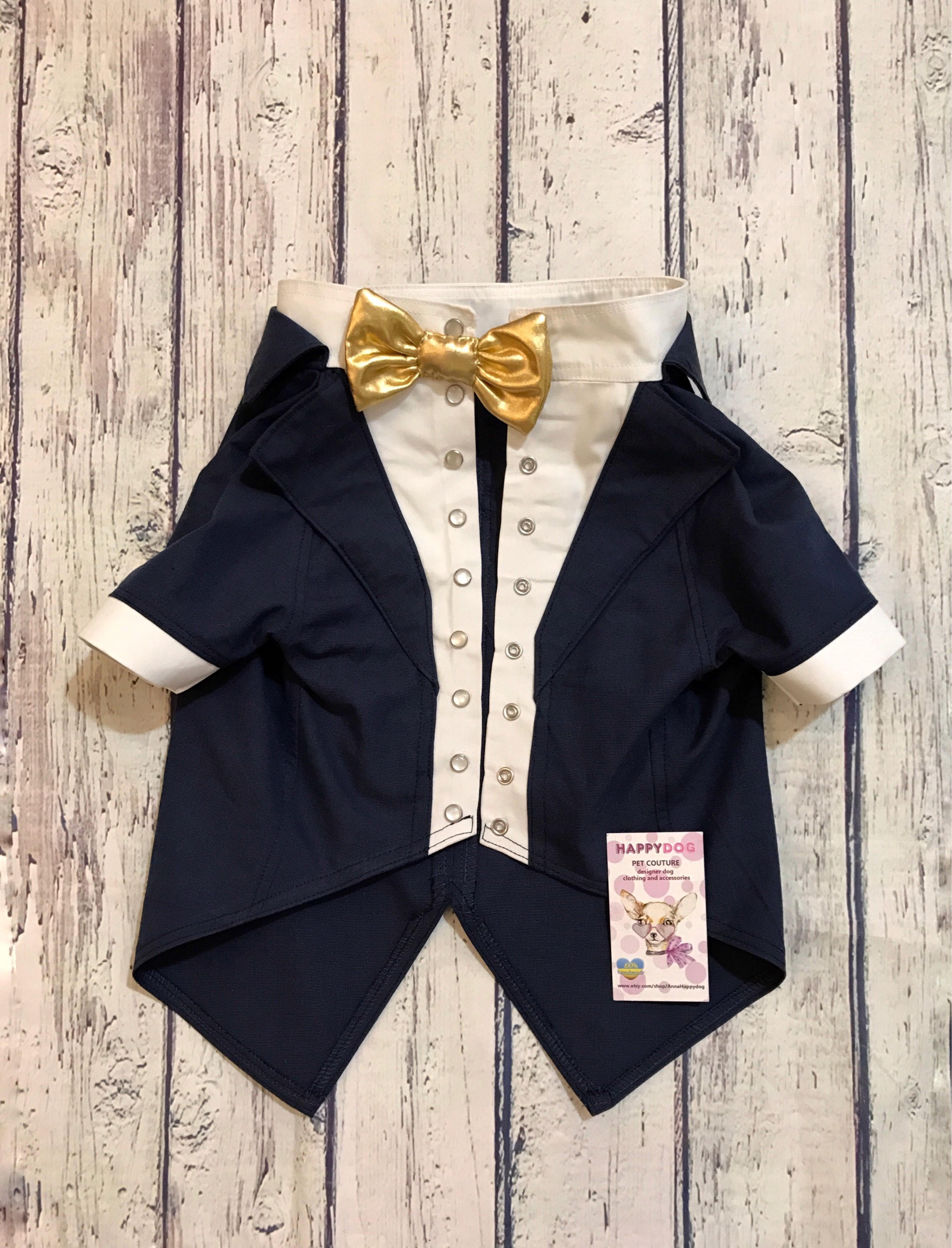 Navy Blue Dog Tuxedo With Golden Bow Dog Wedding Attire Formal - Etsy