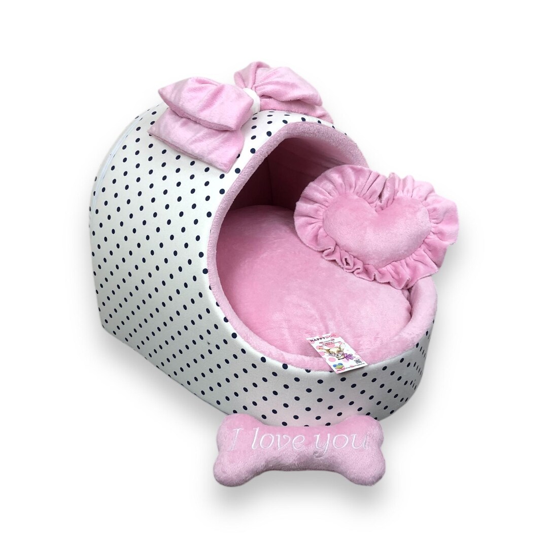 Pink Polka Dot Dog Cradle: Luxury Pet Bed With Minky Fur - Etsy