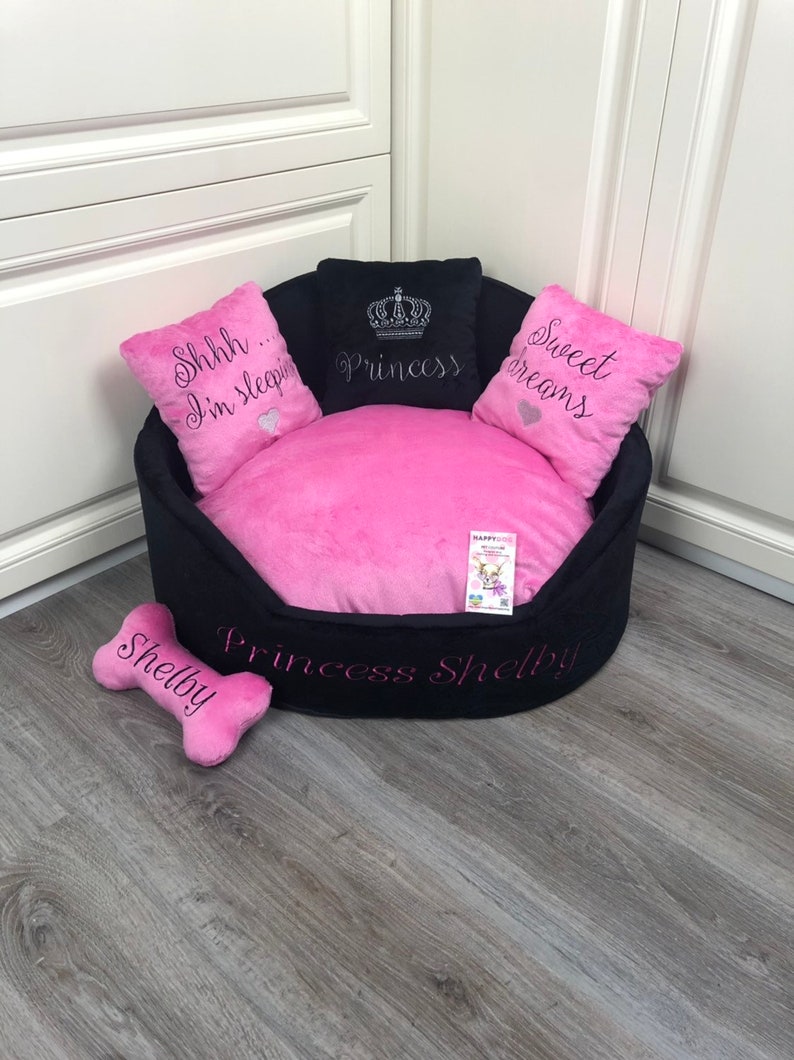 Black and Pink Personalized Dog Bed Luxury Pink Dog Bed | Etsy