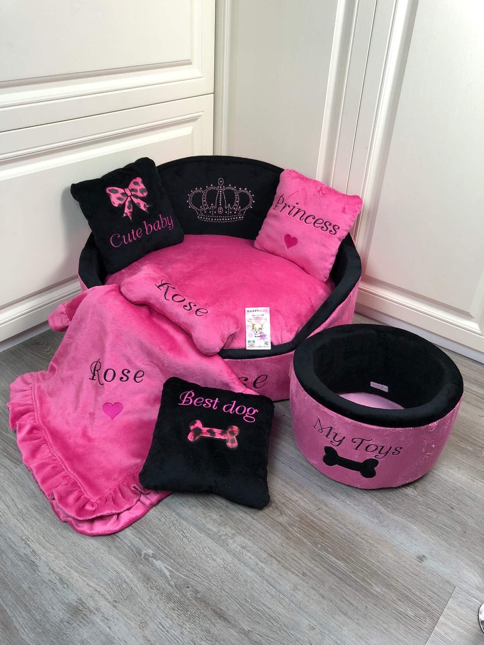 Bright Pink and Black Luxury Princess Dog Bed Designer Pet Bed - Etsy