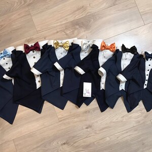 Navy Blue Dog Tuxedo With Burgundy Bow Tie Dog Wedding Attire Formal Dog Suit Swallow-tailed Dog ...