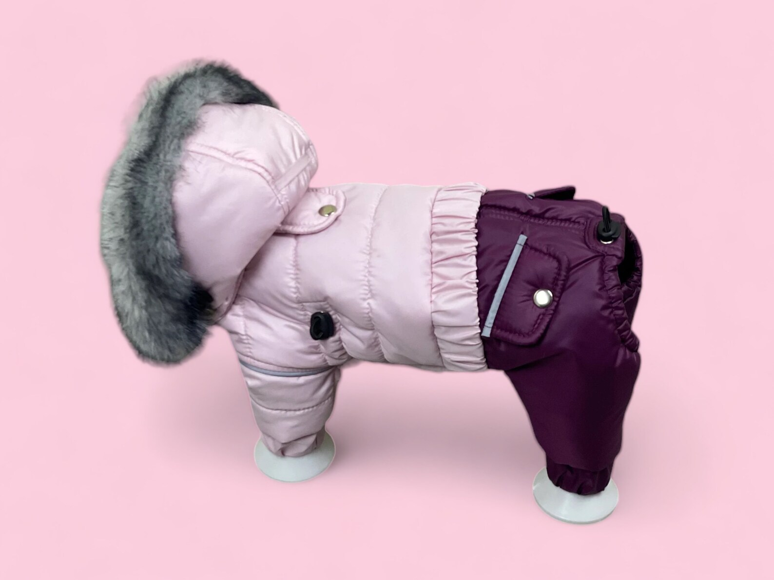 Custom Dog Puffer Suit: Rose Pink & Burgundy Winter Overall - Etsy