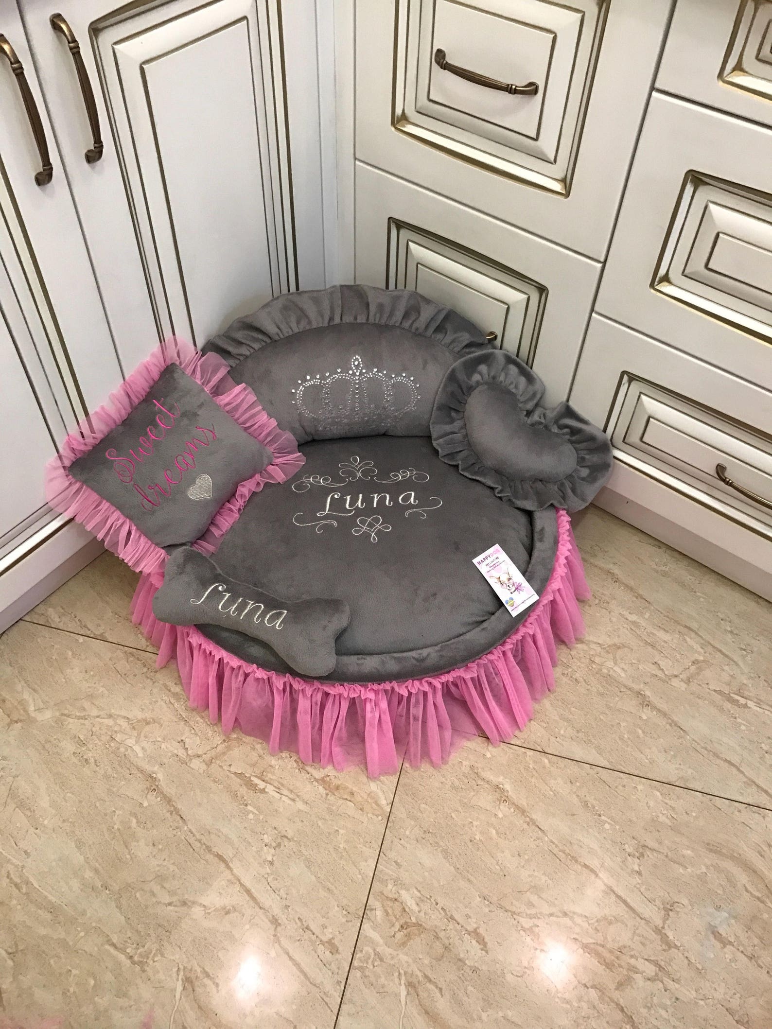 Gray Princess Pet Bed With Crown Sparkles and Bright Pink - Etsy