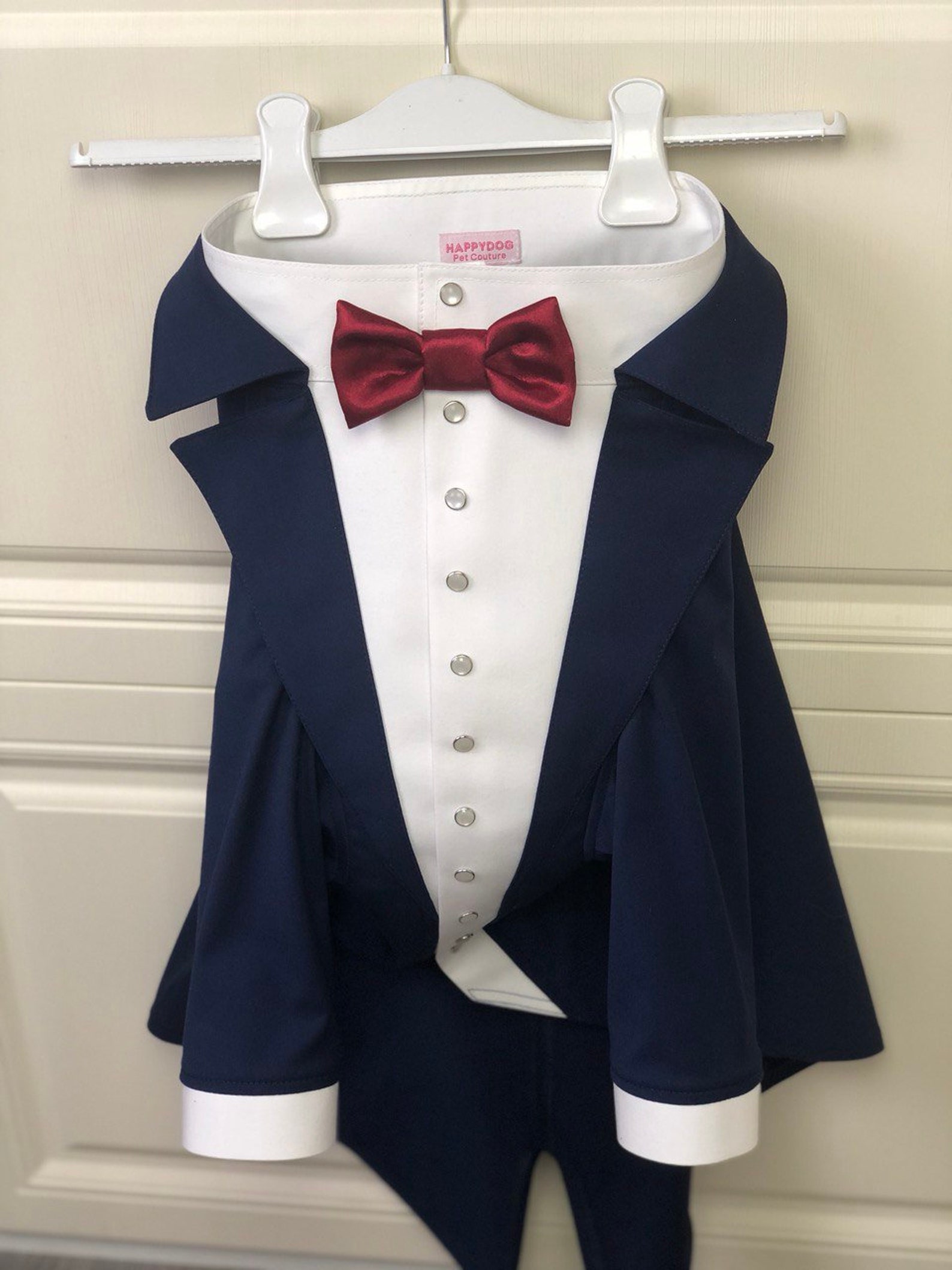 Navy Blue Dog Tuxedo With Burgundy Bow Tie Labrador Dog Suit - Etsy