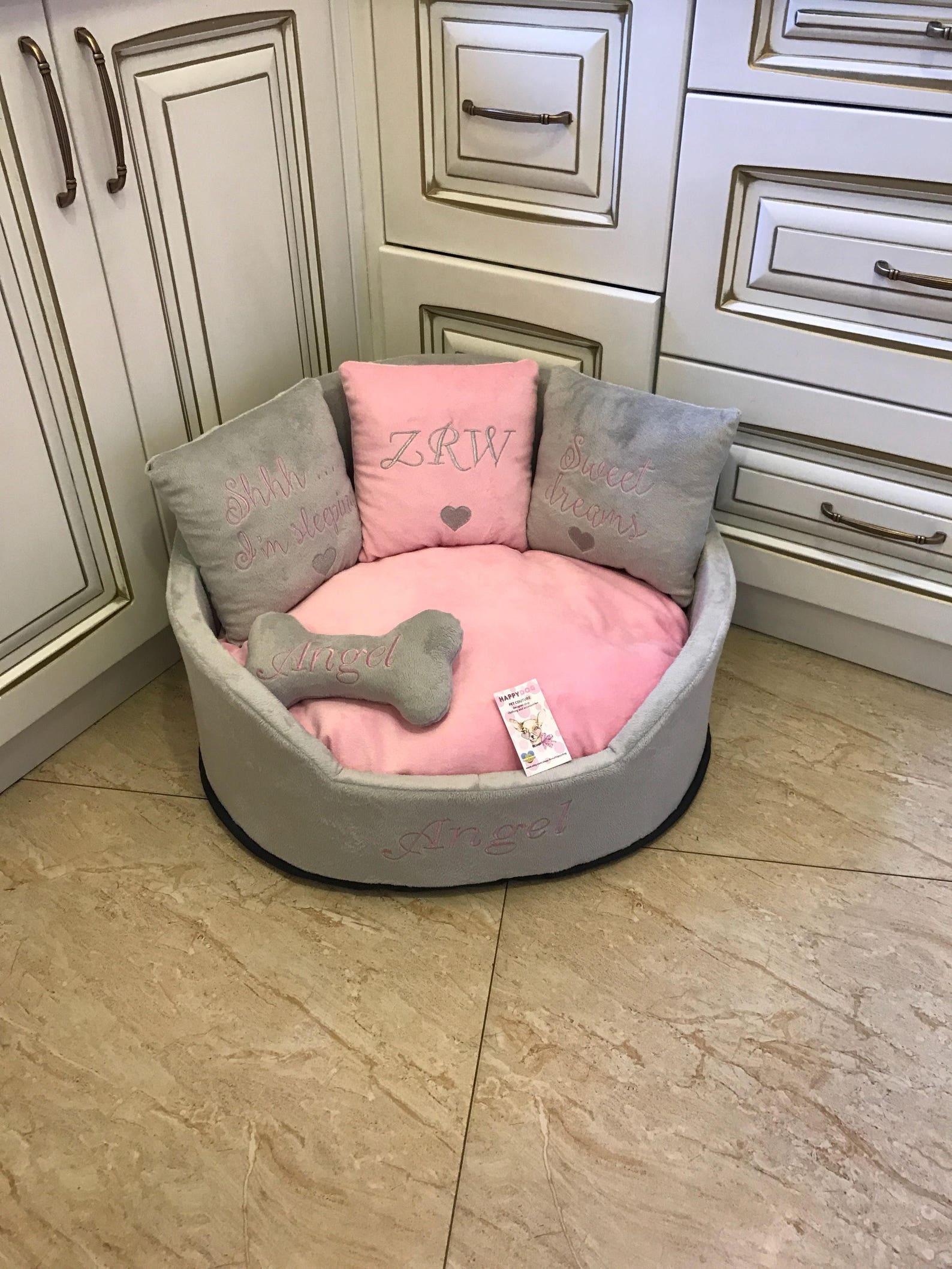 Light Gray and Baby Pink Princess Dog Bed Designer Pet Bed Cat - Etsy