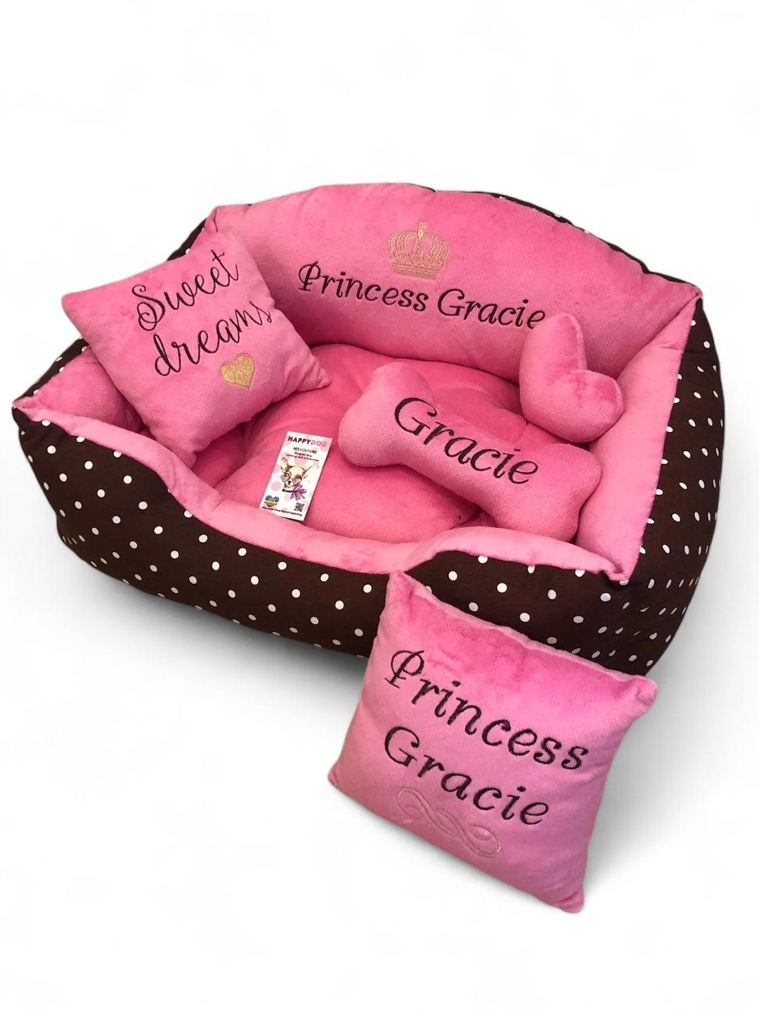 Pink Polka Dot Dog Bed: Custom Princess Pet Bed With Pillows - Etsy