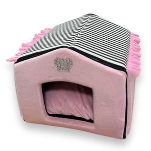 Luxury Pink Princess Dog House: Foldable Puppy Tent With Striped Roof ...