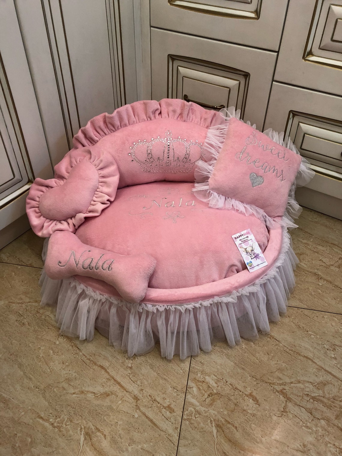 Baby Pink Princess Pet Bed Personalized Dog Bed With Tulle - Etsy