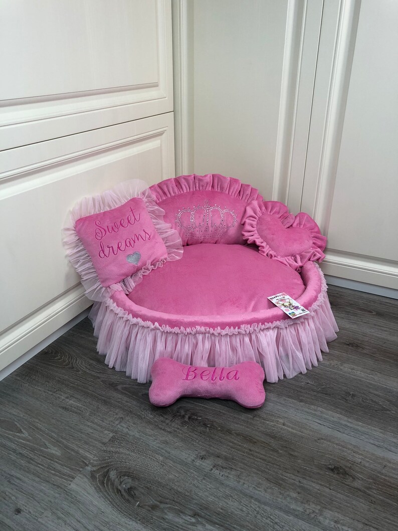 Pink Princess Dog Bed: Personalized Crown Bed With Sparkles - Etsy