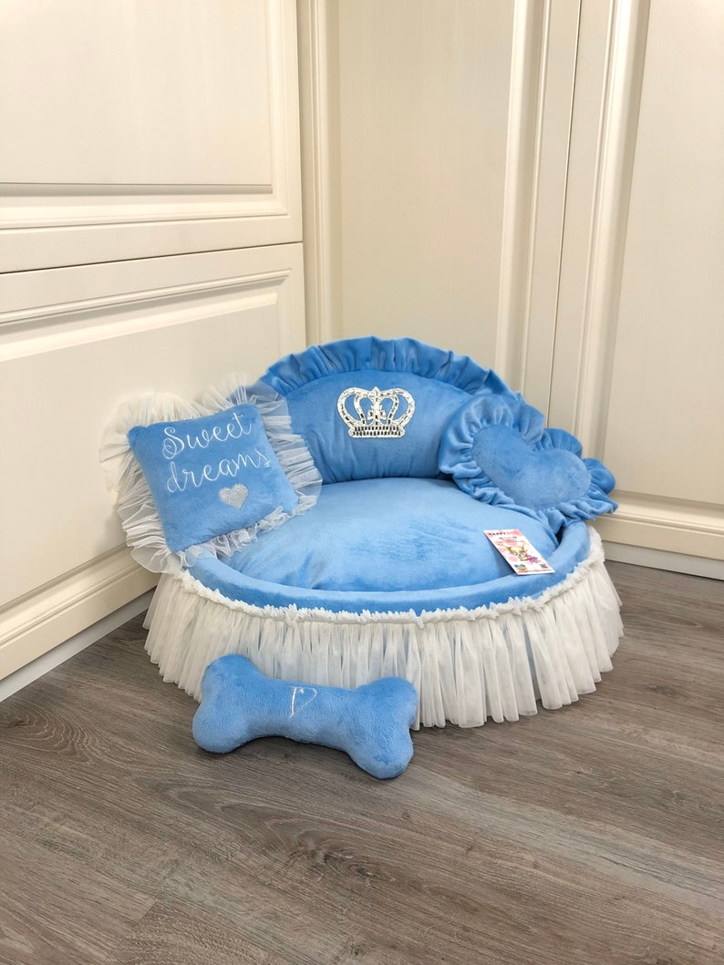 Baby Blue Bespoke Dog Bed Princess Dog Bed With Crown Sparkles - Etsy