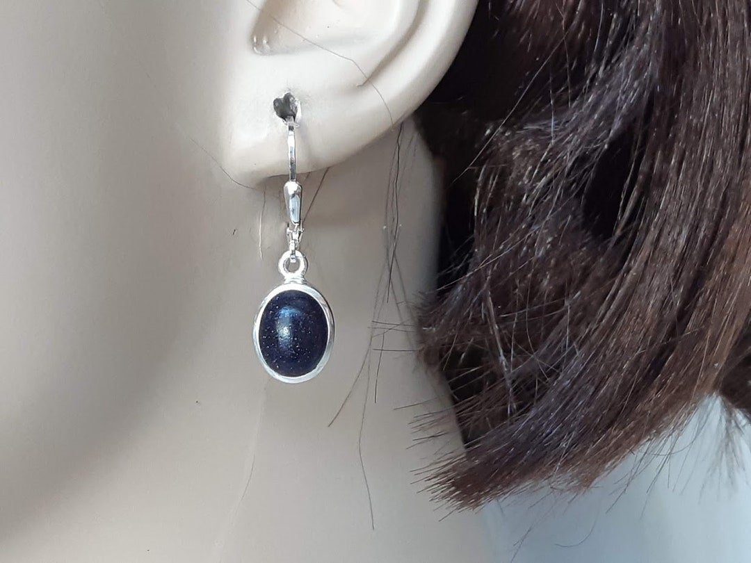 Exquisite Handmade Sandstone Earrings: Dark Blue, Leverback Hooks, 92.5 ...