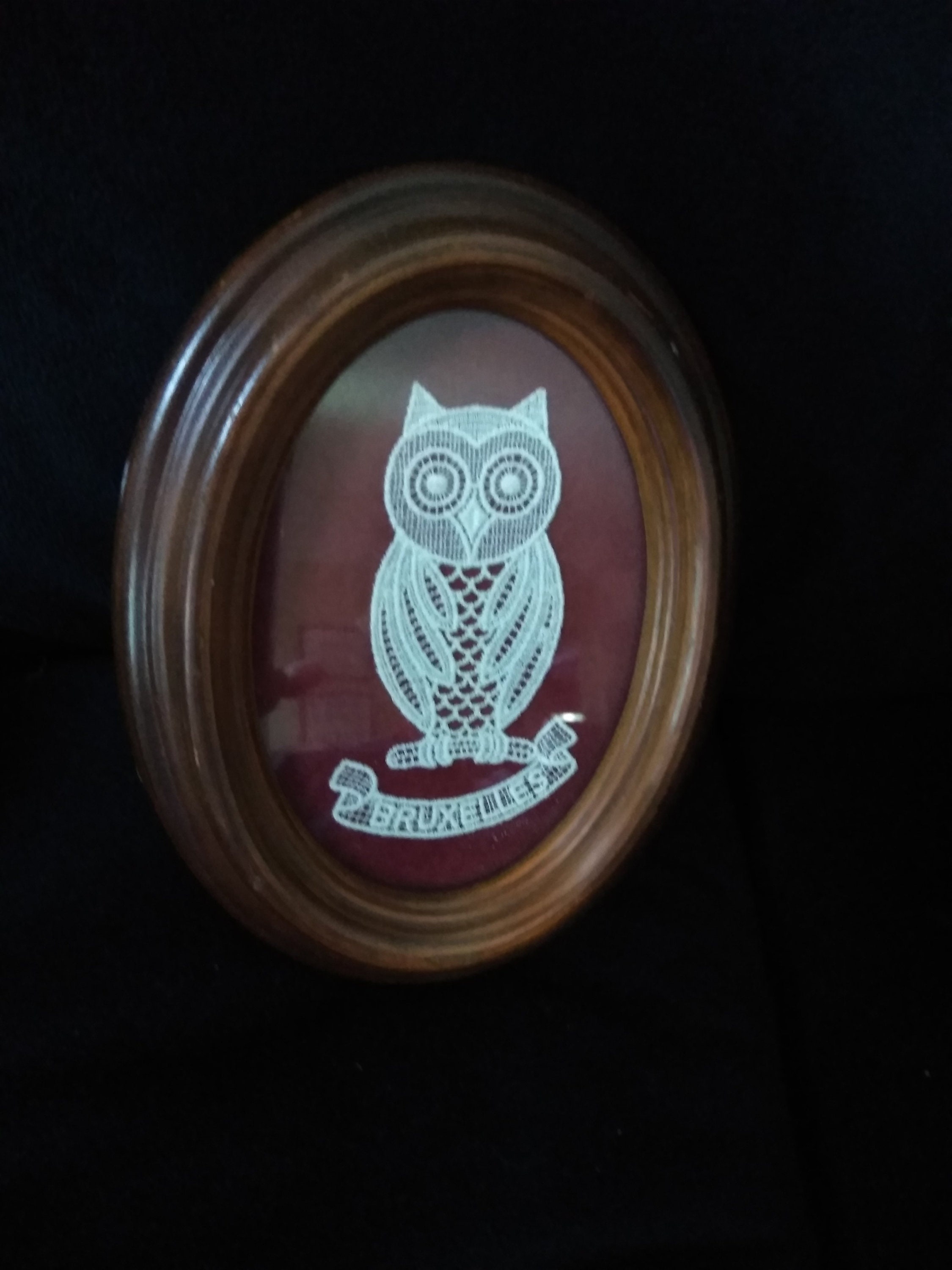 Framed Bruxelles Embroidered Owl Art Oval Framed Embroidery - Etsy