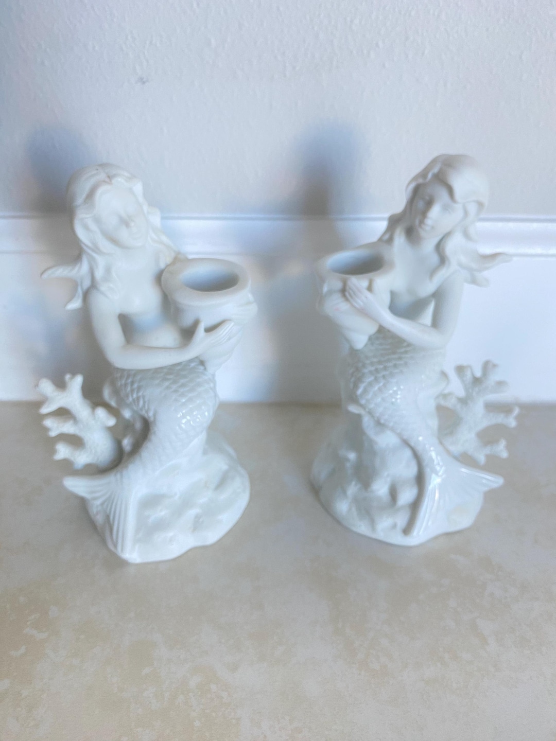 Vintage White Porcelain Mermaids Stick Candles Holders, Japan. - Etsy